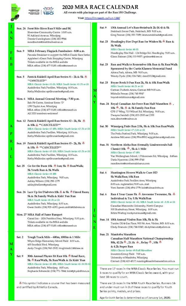 2020 Race Calendar – Manitoba Runners' Association